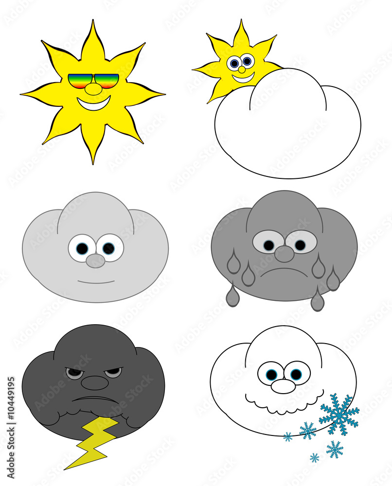 Weather Cartoon Characters - Isolated On White Stock Illustration ...