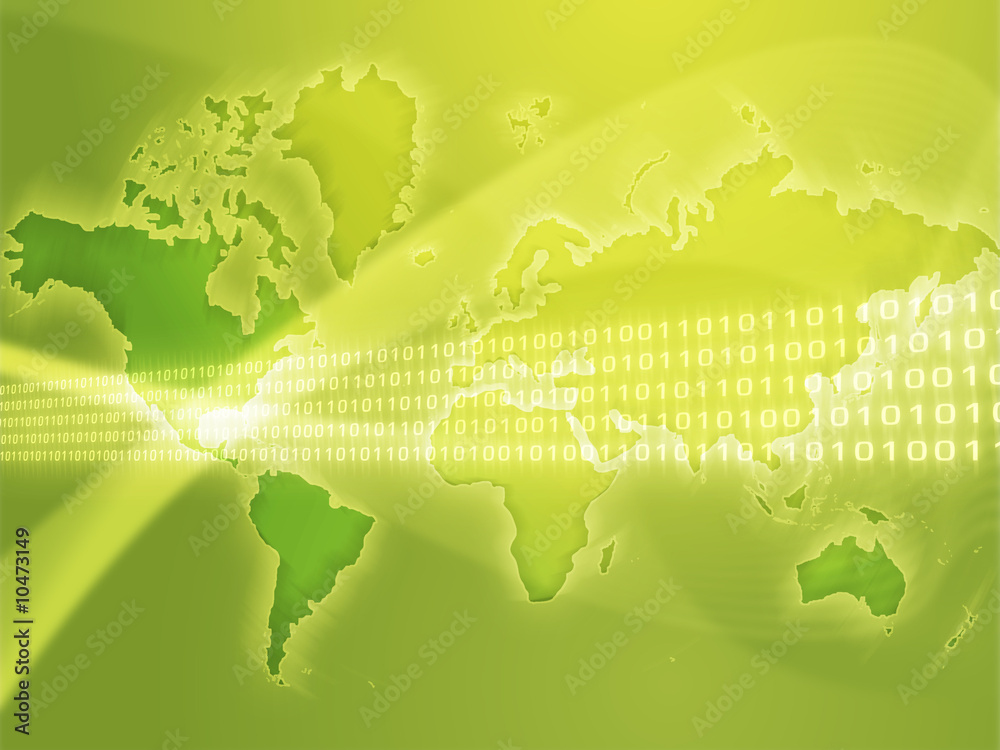 Digital data transfer, over world map illustration Stock Illustration ...