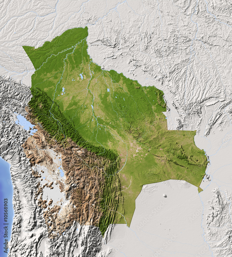 Bolivia. Shaded relief map, colored for vegetation. Stock Illustration | Adobe Stock