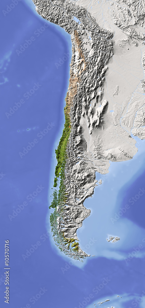 Chile, shaded relief map, colored for vegetation. Stock Illustration ...