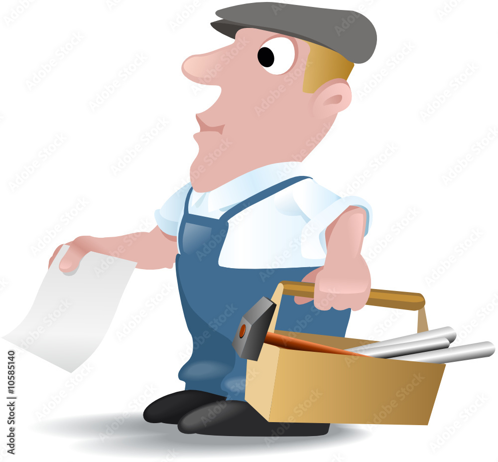 cartoon handwerker mit Zettel und Werkzeug Stock Vector | Adobe Stock