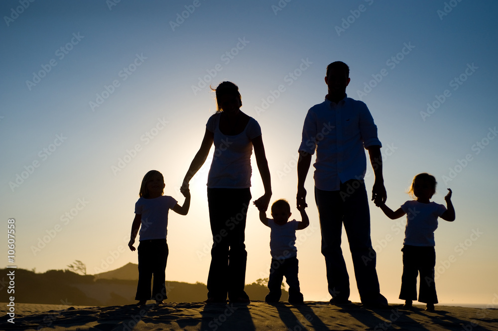 Silhouette of a family of five Stock Photo | Adobe Stock