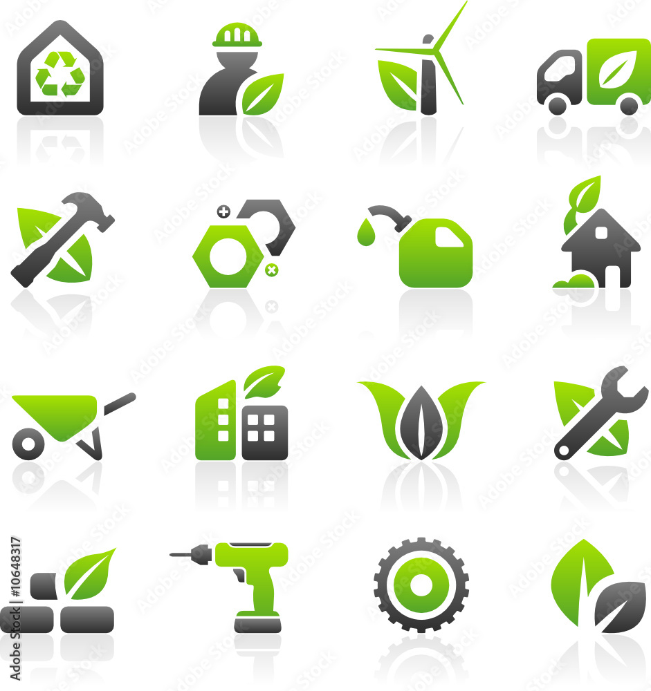 Set of 16 environmental green building and construction icons Stock ...