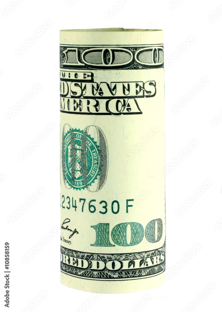 One hundred dollar bill roll isolated on white Stock Photo | Adobe Stock