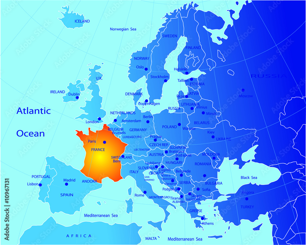 Political map of Europe, France Stock Illustration | Adobe Stock