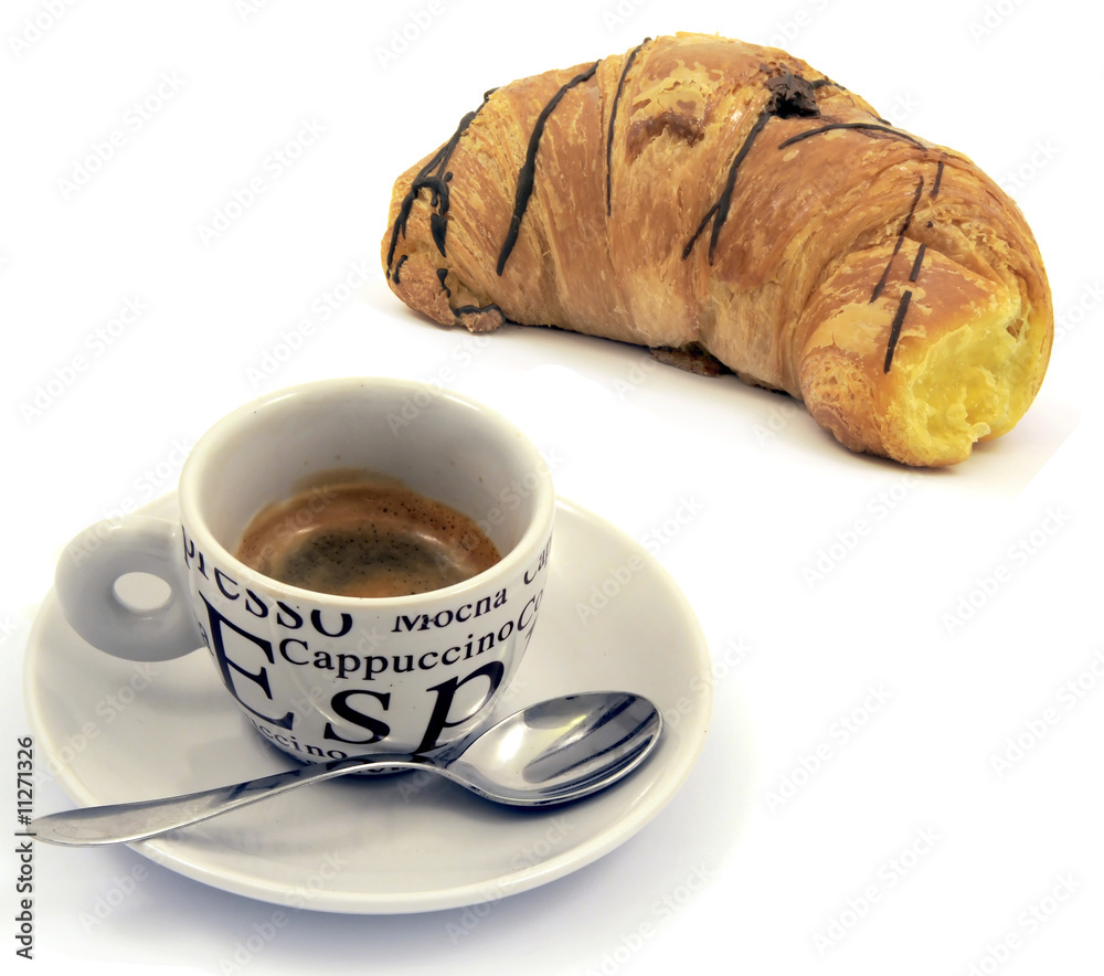 Foto Stock Caffè e cornetto | Adobe Stock