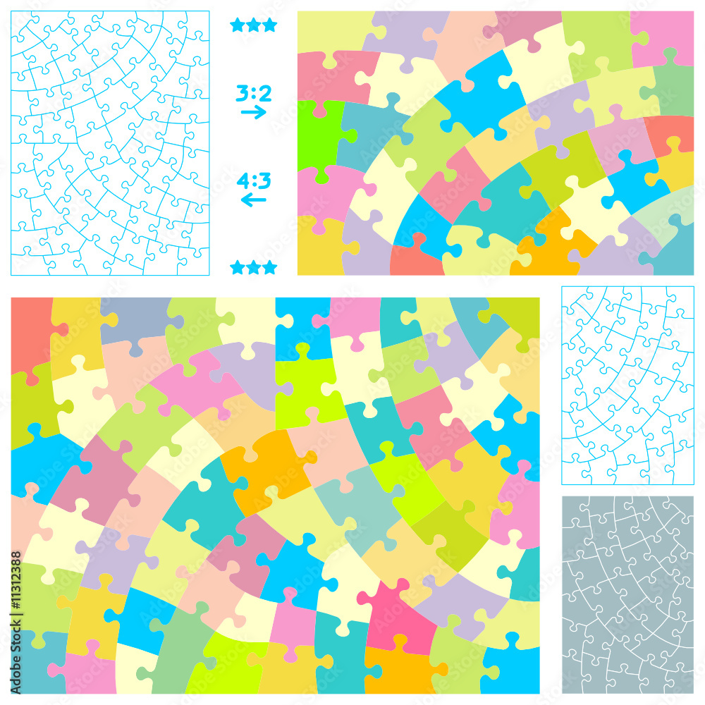 Jigsaw puzzle blank templates with hand-cut style guidelines Stock ...