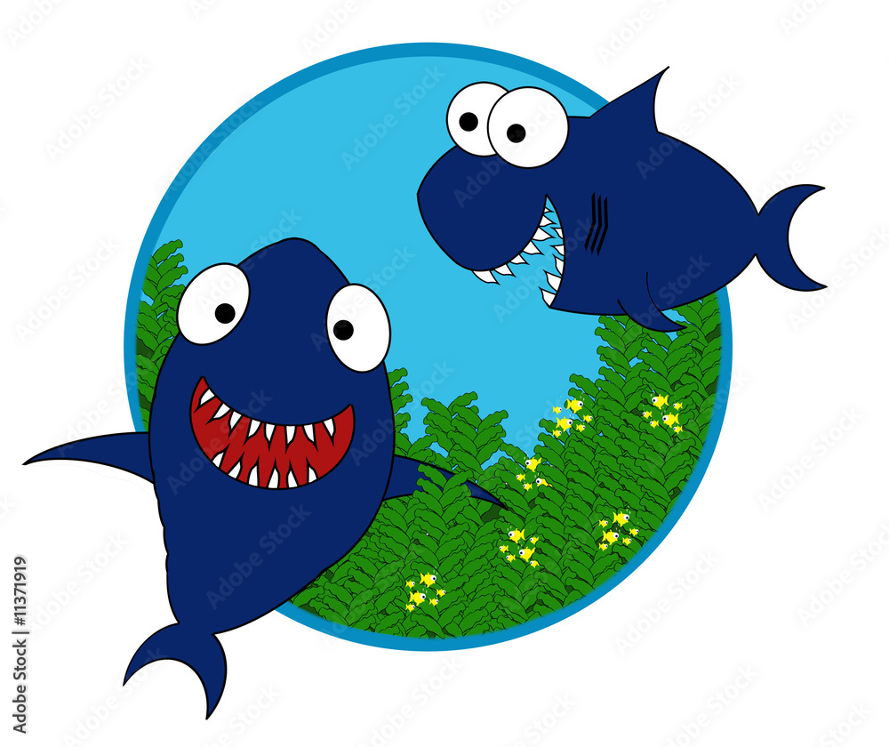 Cartoon Sharks - Isolated On White Stock Illustration | Adobe Stock