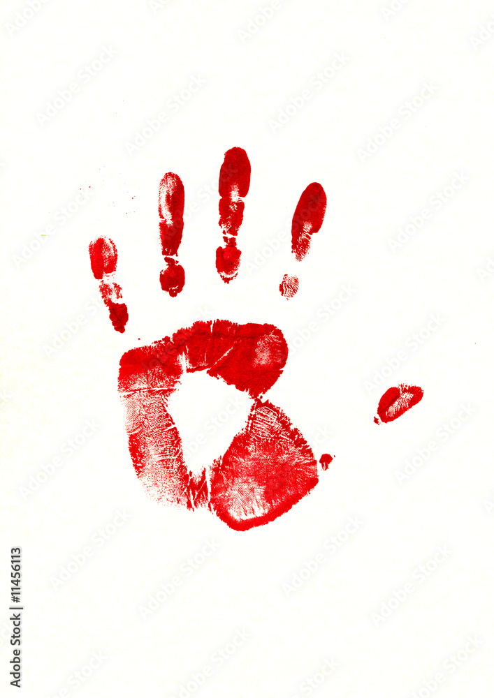 red handprint isolated on white background Stock Photo | Adobe Stock