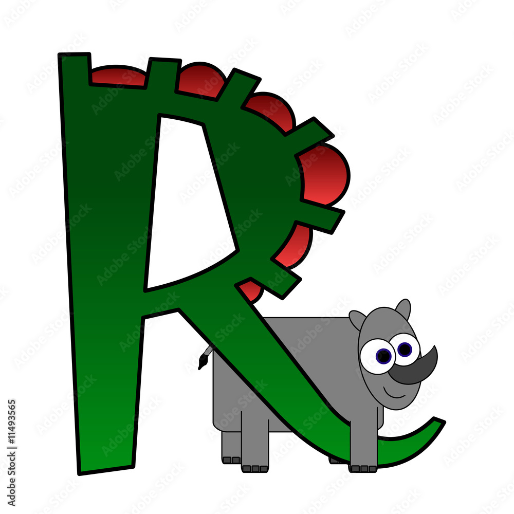 Alphabet - Letter R - With A Rhino Cartoon - Isolated On White Stock ...
