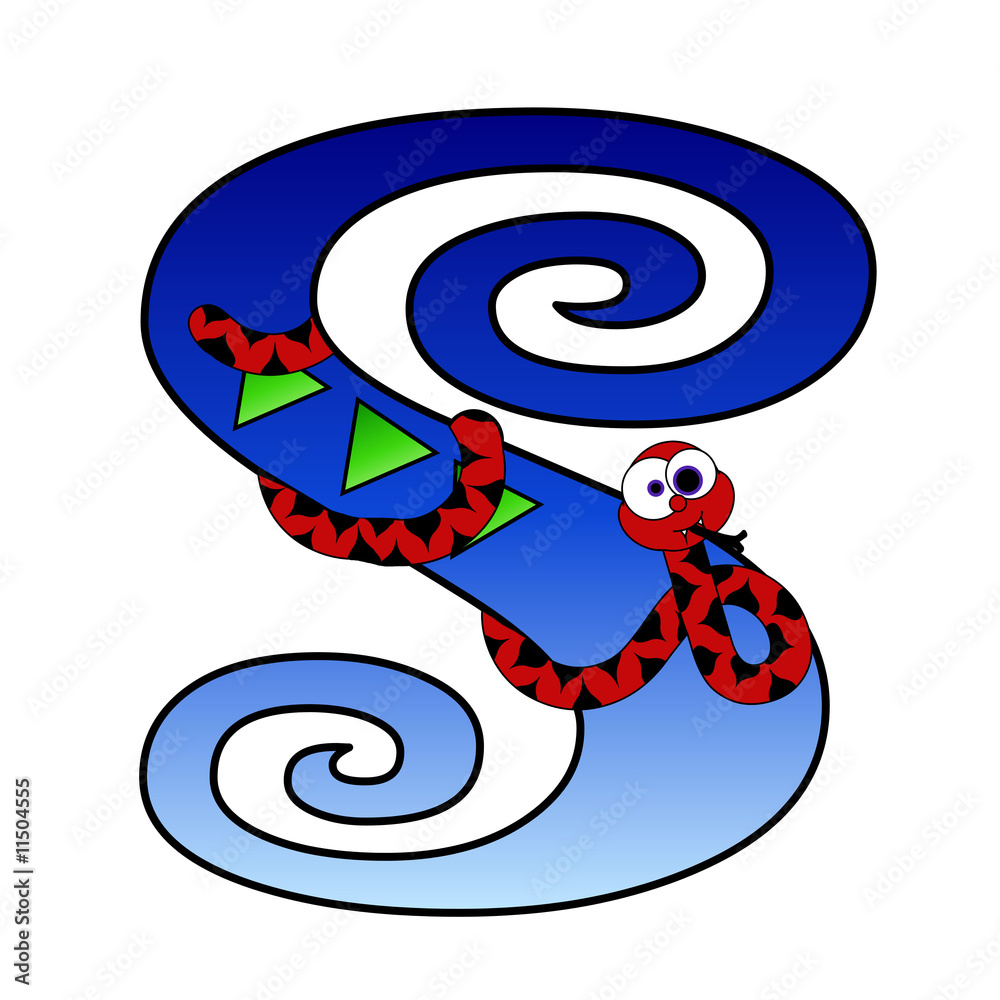 Alphabet - Letter S - With A Snake - Isolated On White Stock ...