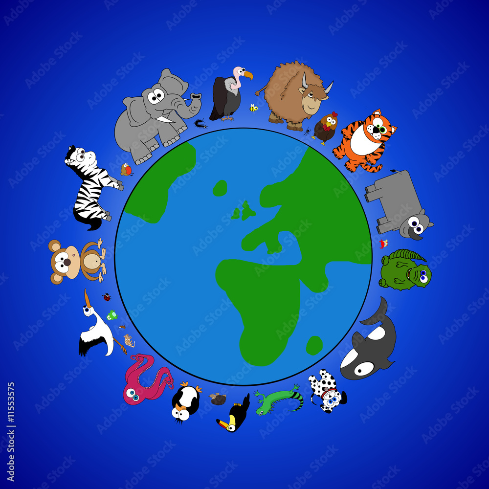 Animals Of The Earth Cartoon Poster Stock Illustration | Adobe Stock