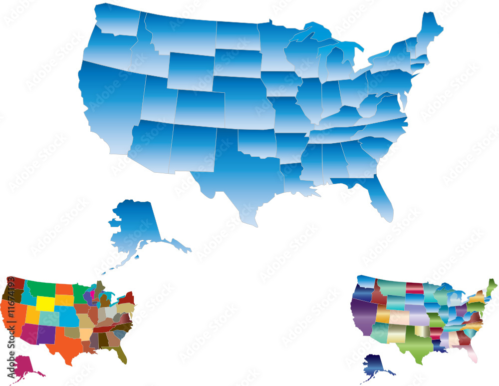 Map of united states in 3 different color in 3 separate layer. Stock ...