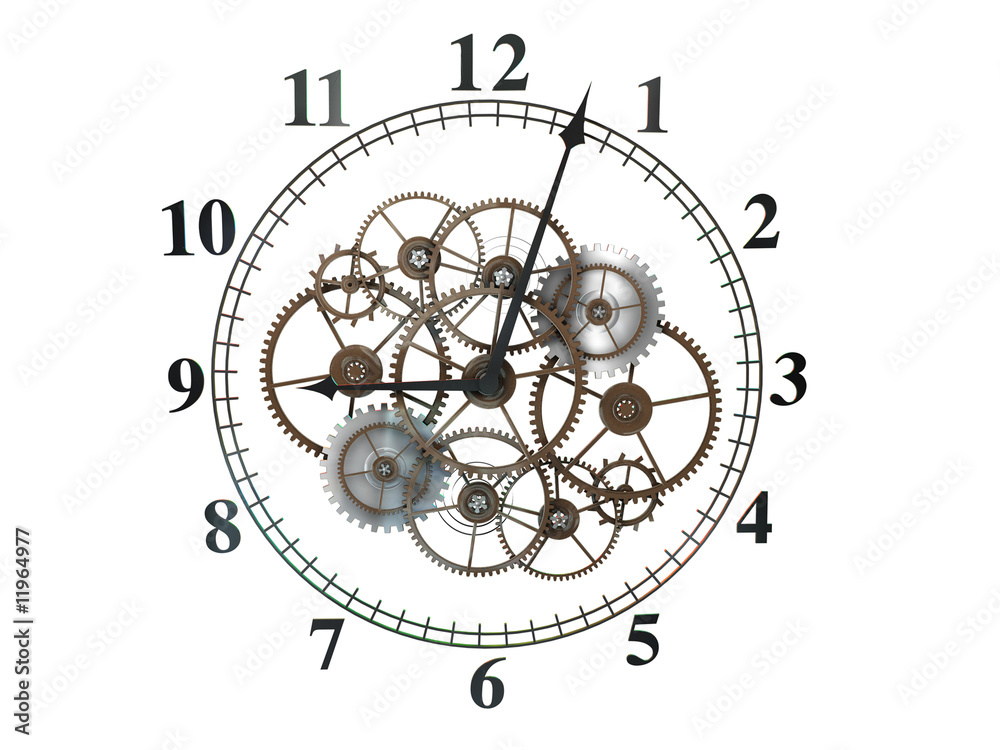 3d Clock with cogs on White Stock Illustration | Adobe Stock