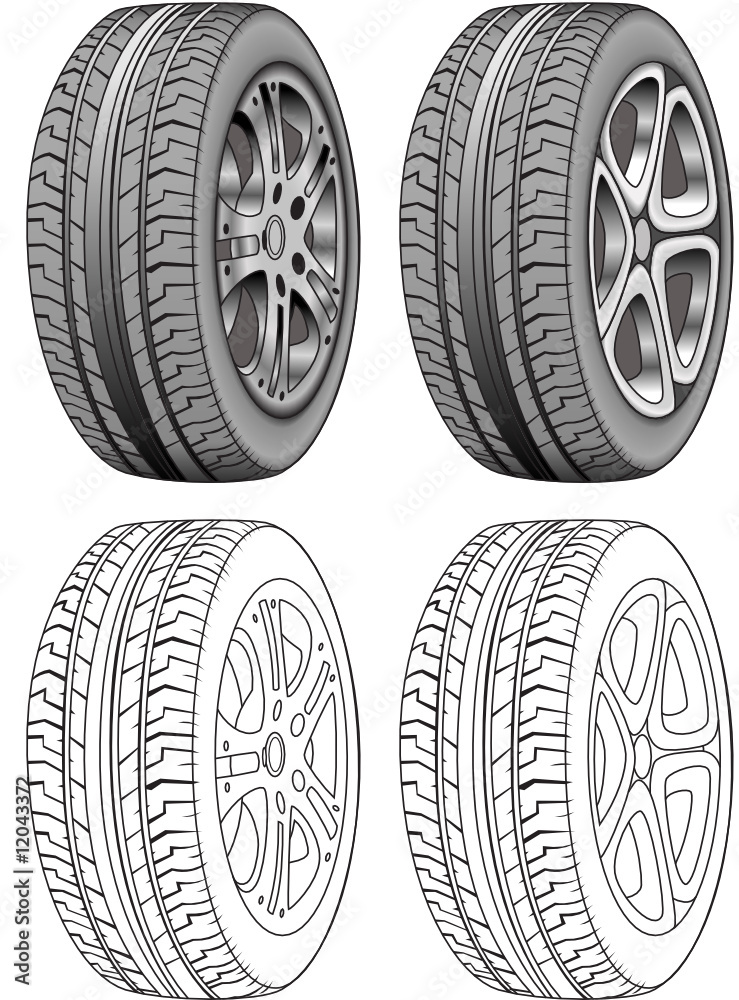 realistic rendered Tires with outlines - vector illustrations Stock ...