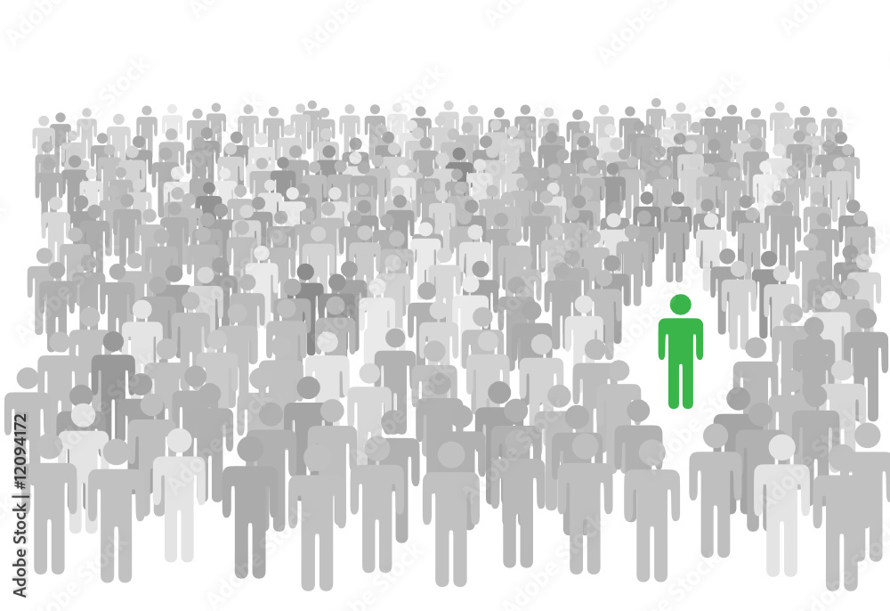 Individual person stands out from large crowd of symbol people Stock ...