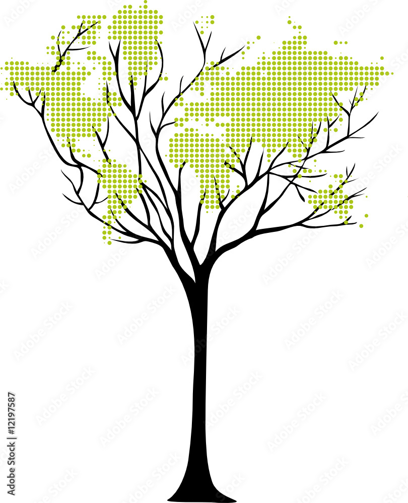 world map tree with dots, vector Stock Vector | Adobe Stock
