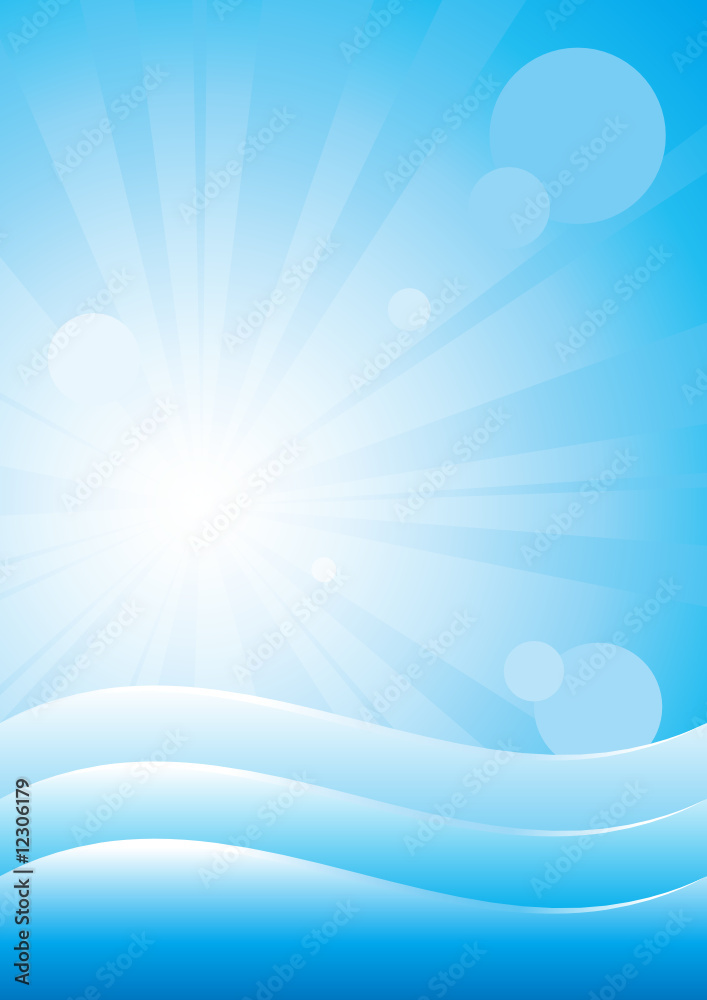 Vector background with waves and shining sun Stock Vector | Adobe Stock