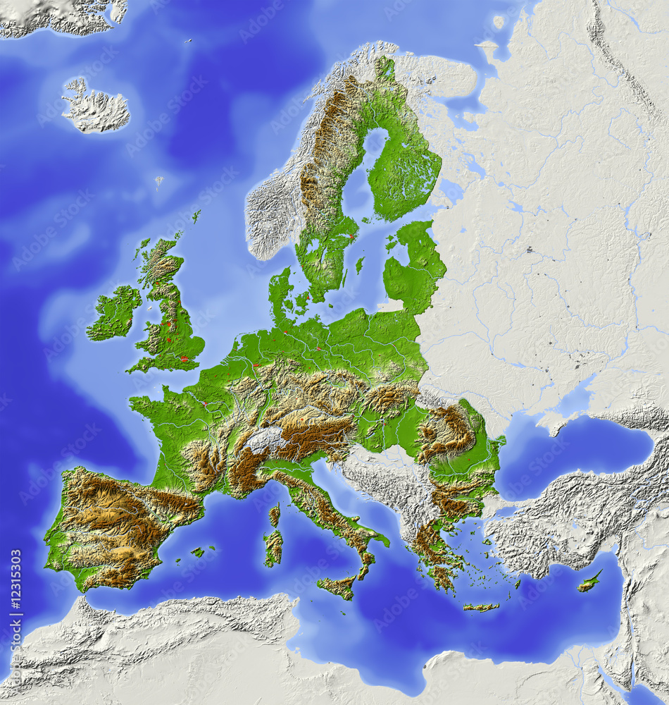 Photo & Art Print European Union, shaded relief map, Arid Ocean