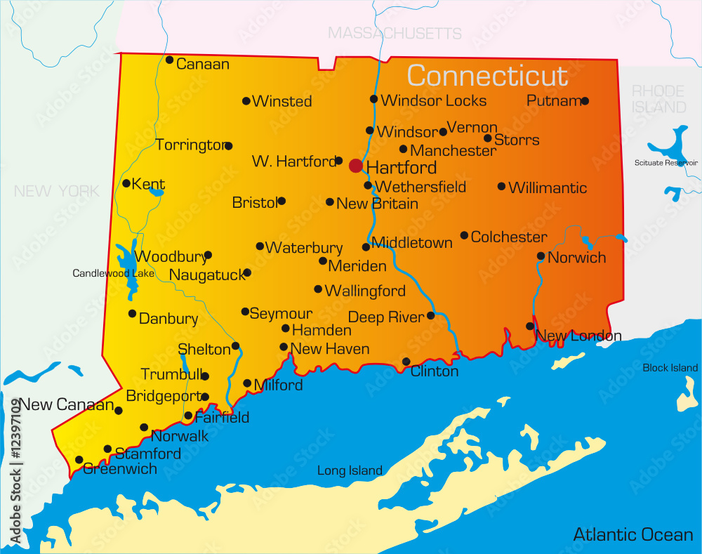 Vector color map of Connecticut state. Usa Stock Vector | Adobe Stock