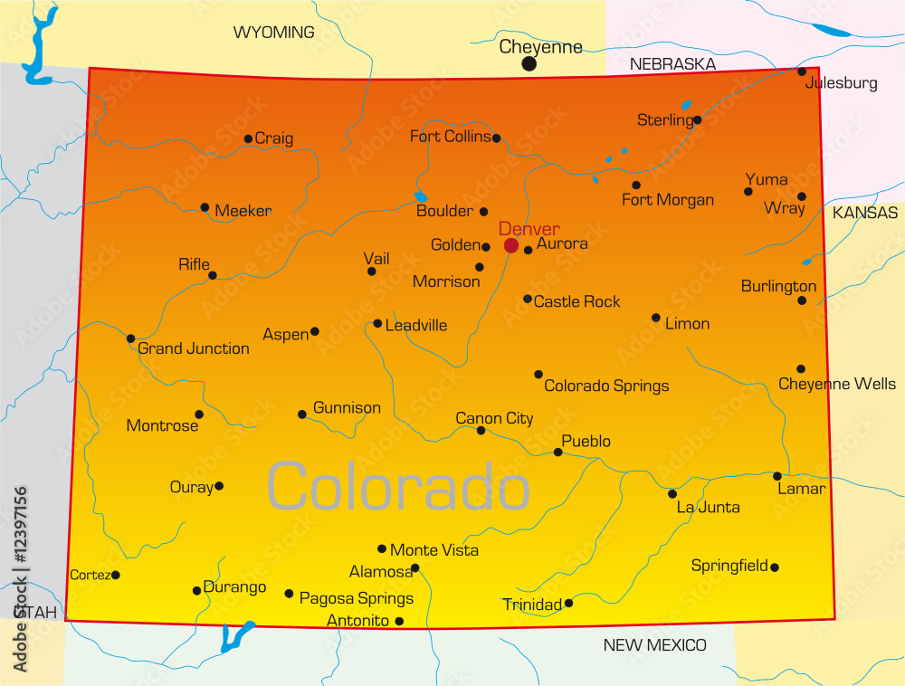 Vector color map of Colorado state. Usa Stock Vector | Adobe Stock