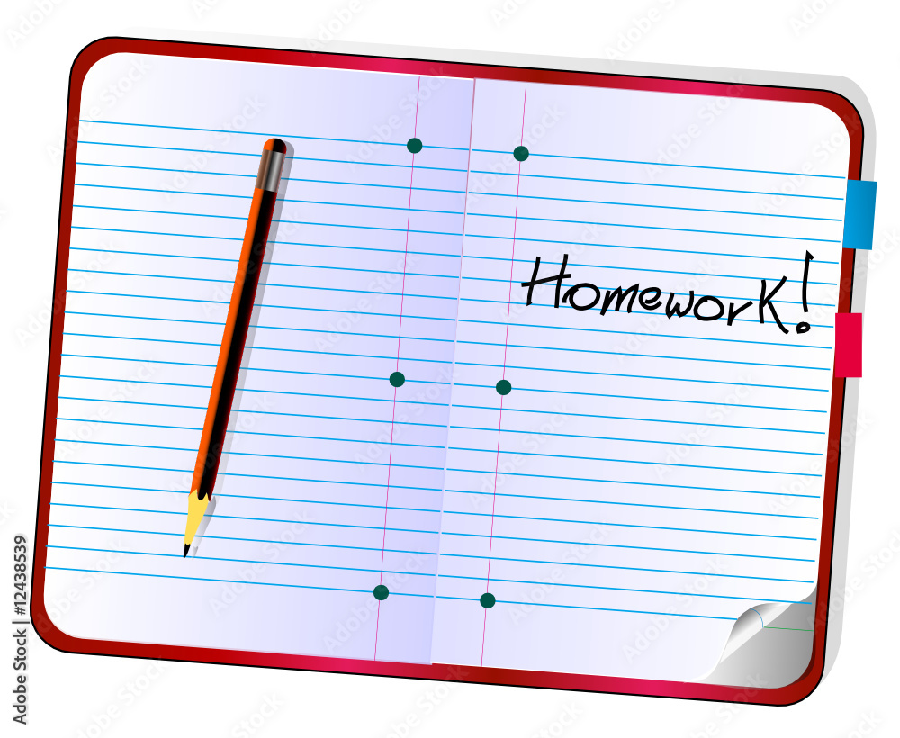 School notebook with pencil and Homework handwriting Stock Vector ...