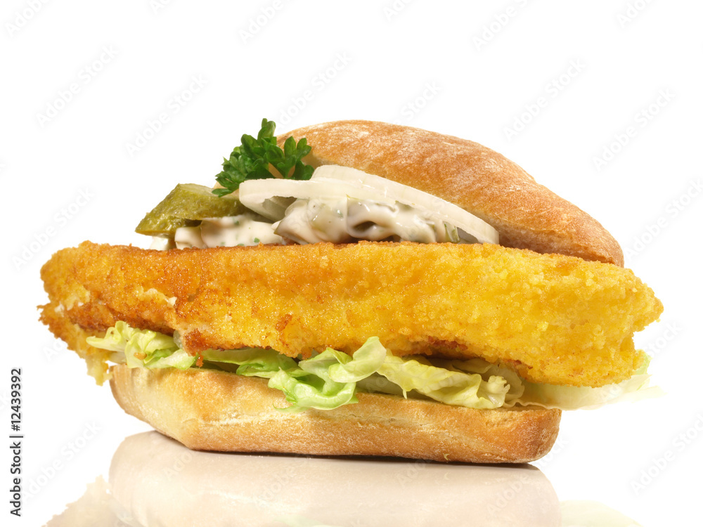 Backfisch im Brötchen Stock-Foto | Adobe Stock