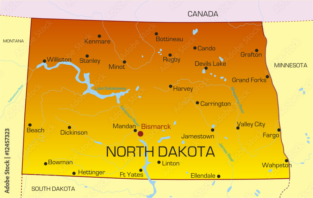 Vector color map of North Dakota state. Usa Stock Vector | Adobe Stock