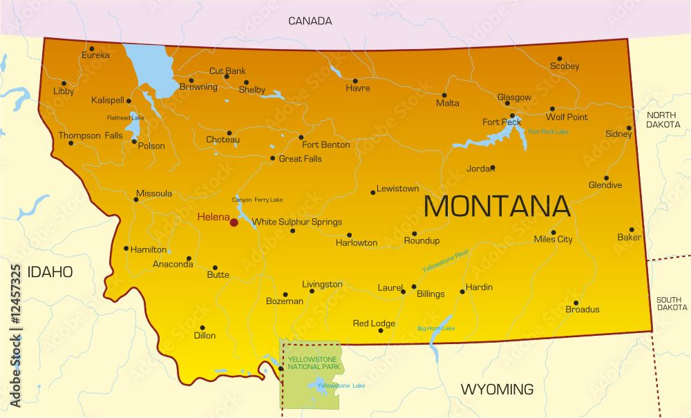 Vector color map of Montana state. Usa Stock Vector | Adobe Stock