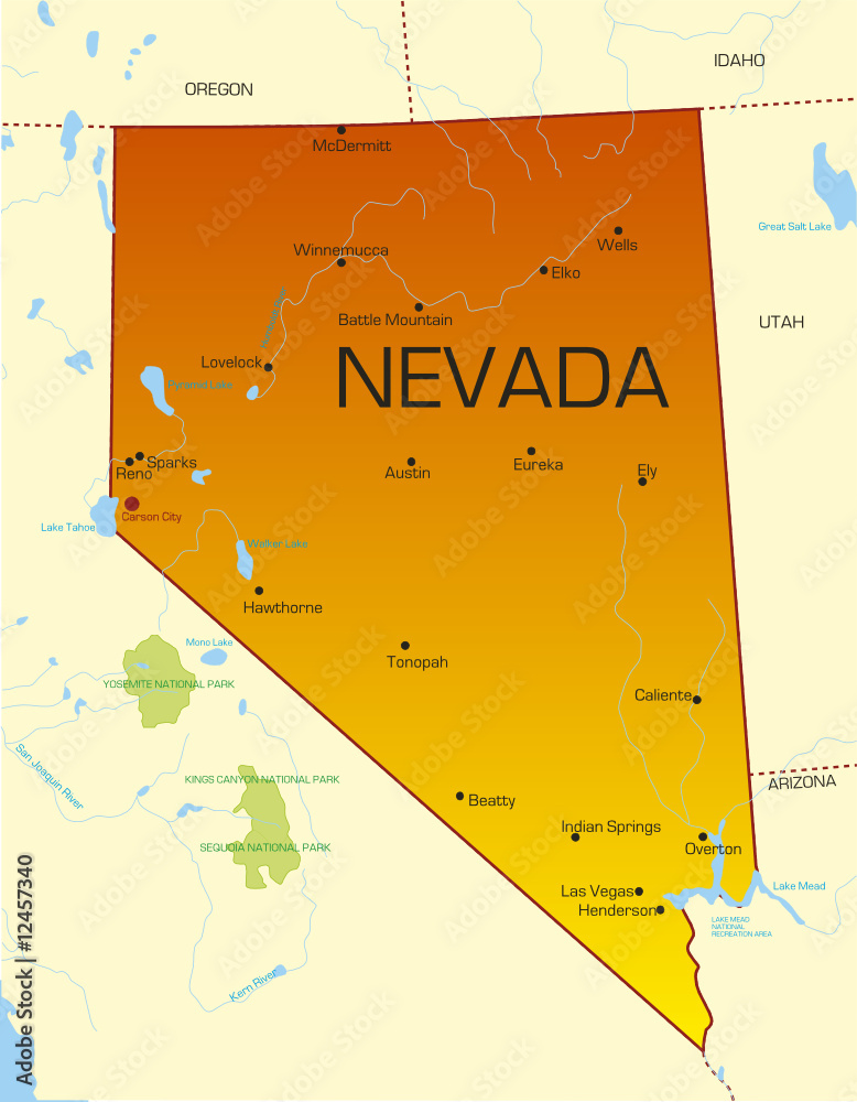 Vector color map of Nevada state. Usa Stock Vector | Adobe Stock