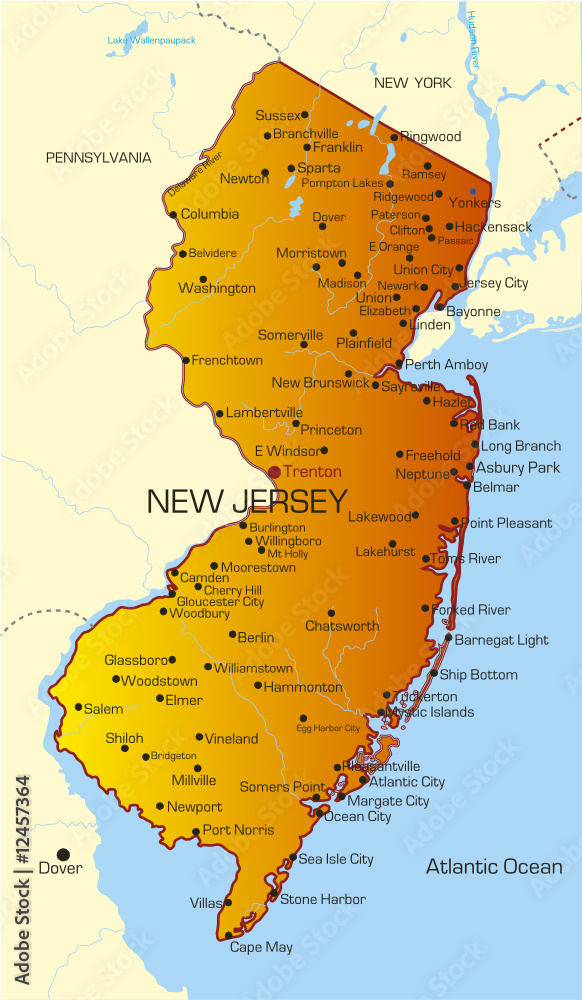 Vector color map of New Jersey state. Usa Stock Vector | Adobe Stock