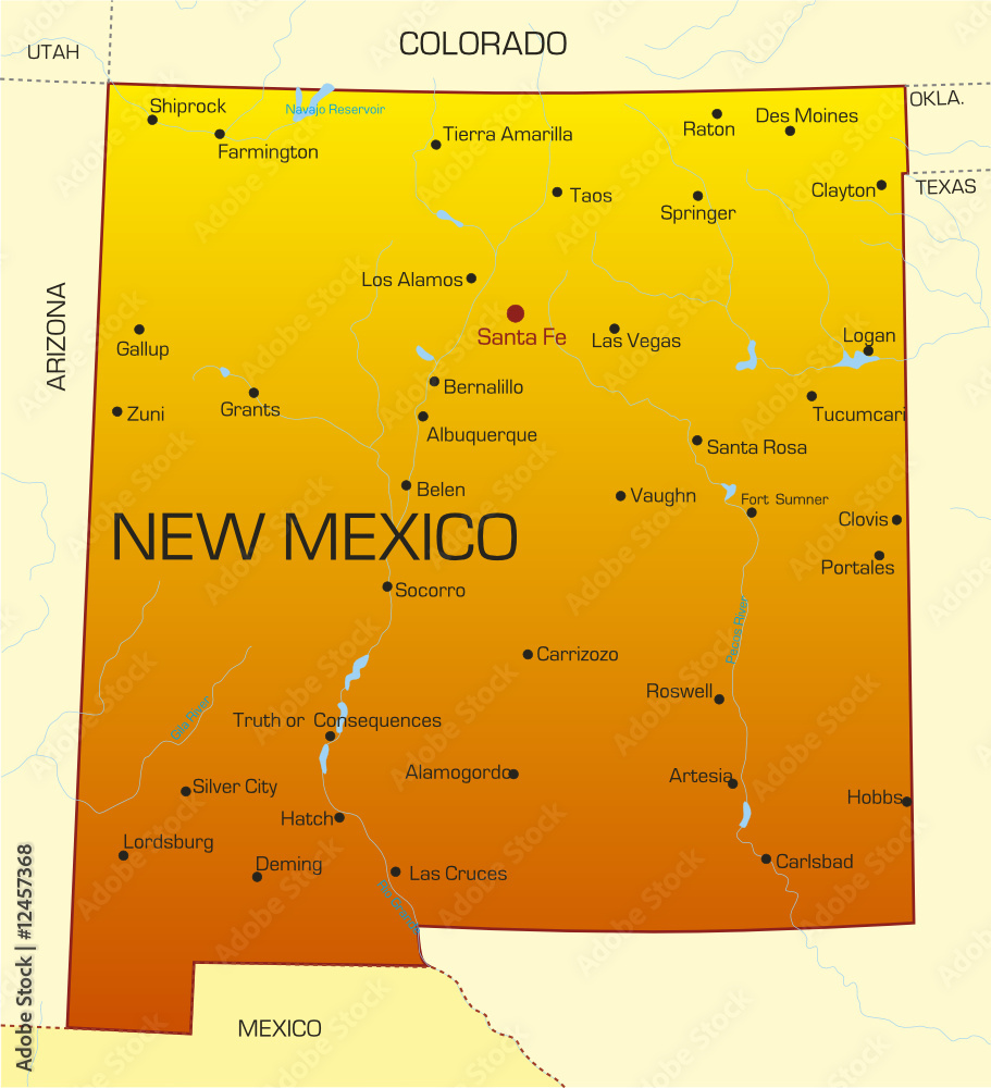 Vector color map of New Mexico state. Usa Stock Vector | Adobe Stock