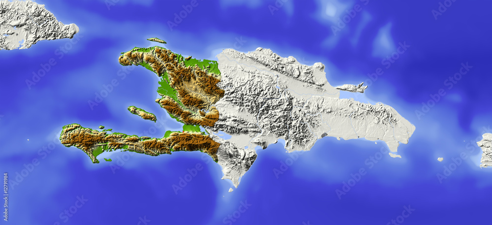 Haiti, shaded relief map, colored for elevation Stock Illustration ...