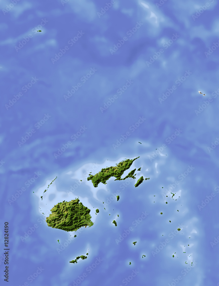 Fiji, shaded relief map, colored for vegetation Stock Illustration ...