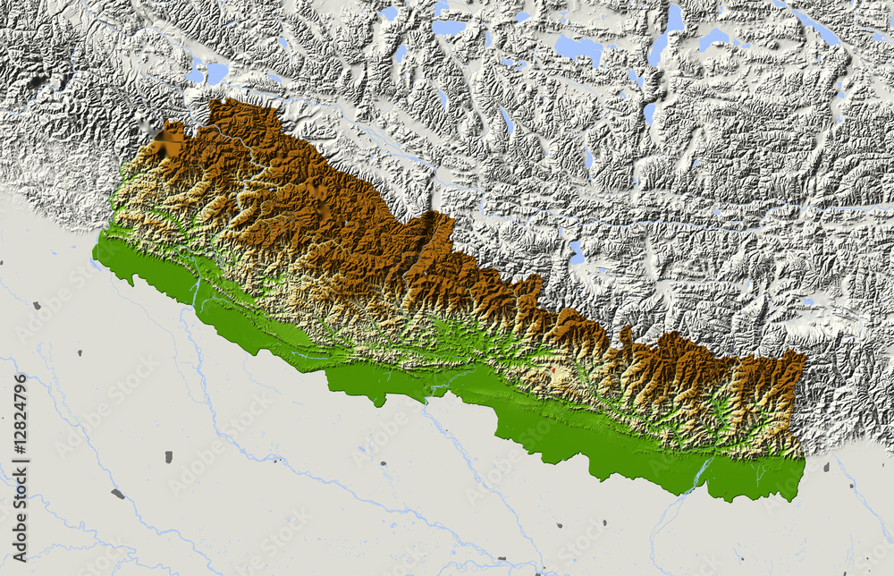 Nepal, shaded relief map. Stock Illustration | Adobe Stock