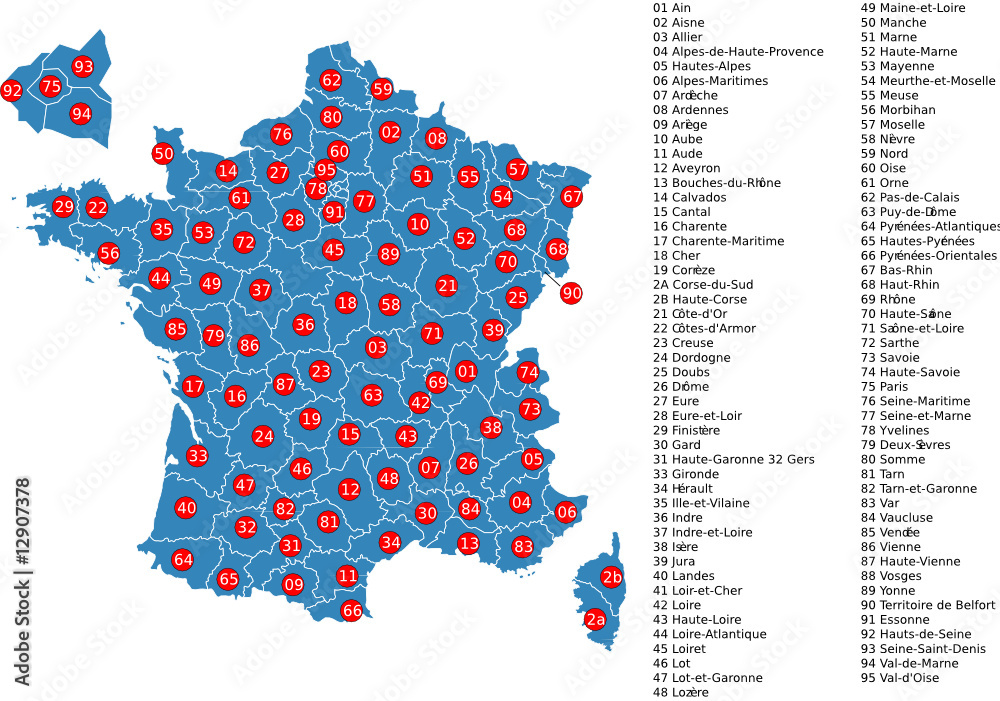 Numéros des départements francais vector de Stock | Adobe Stock