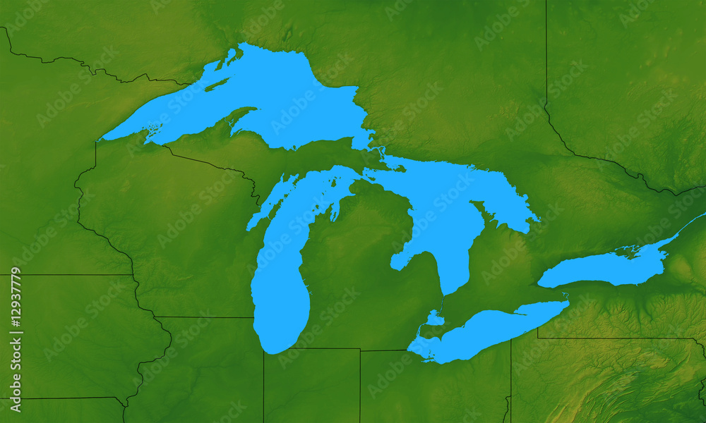 Terrain Map of the Great Lakes States Stock Illustration | Adobe Stock
