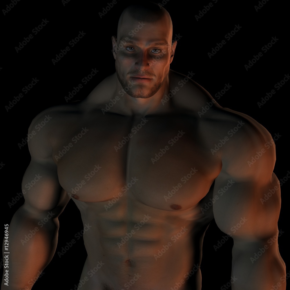 Muscular Bald Male Bodybuilder Torso Profile Stock Illustration | Adobe ...