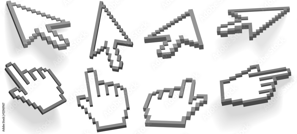 Cursor arrow and hand pixel 3D cursors 8 angle variations Stock Photo ...
