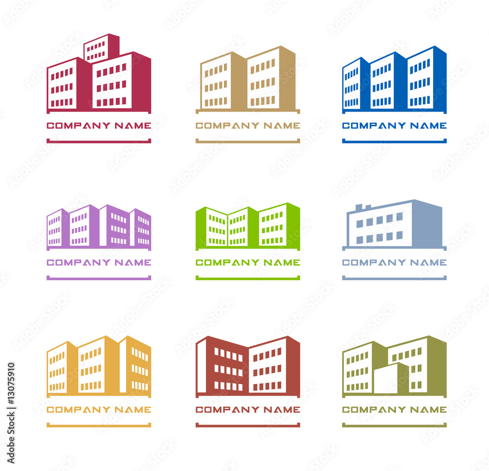 Set of multistored building logos isolated on white background Stock ...