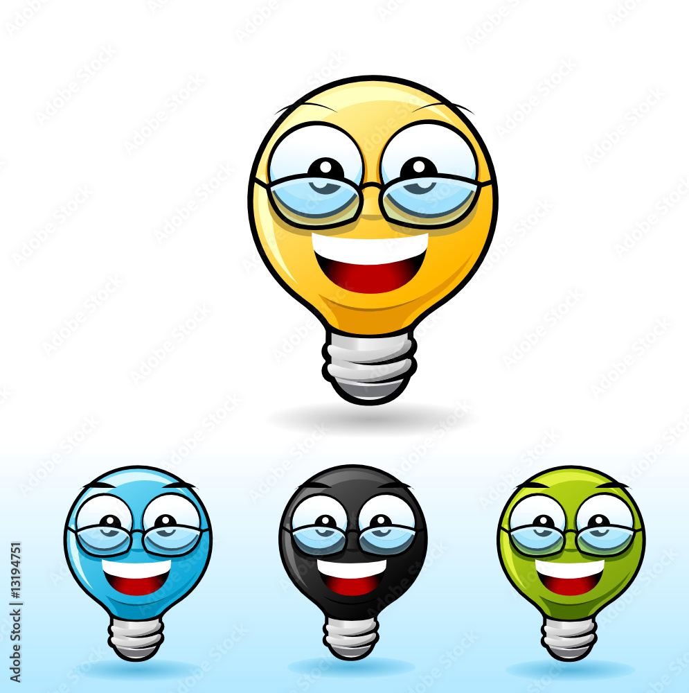 Light bulb smiley face icon. Wearing eyeglass Stock Vector | Adobe Stock