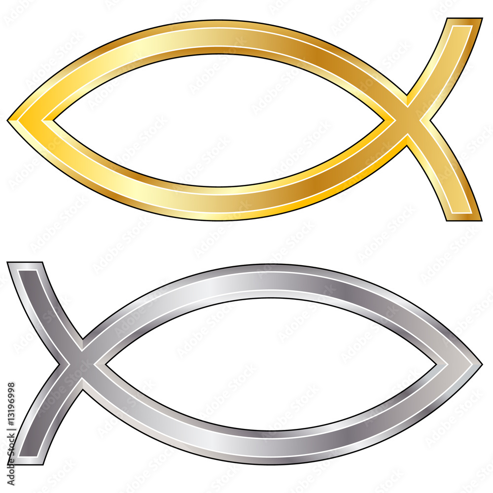 Gold and silver Christian Jesus fish icon Stock Vector | Adobe Stock