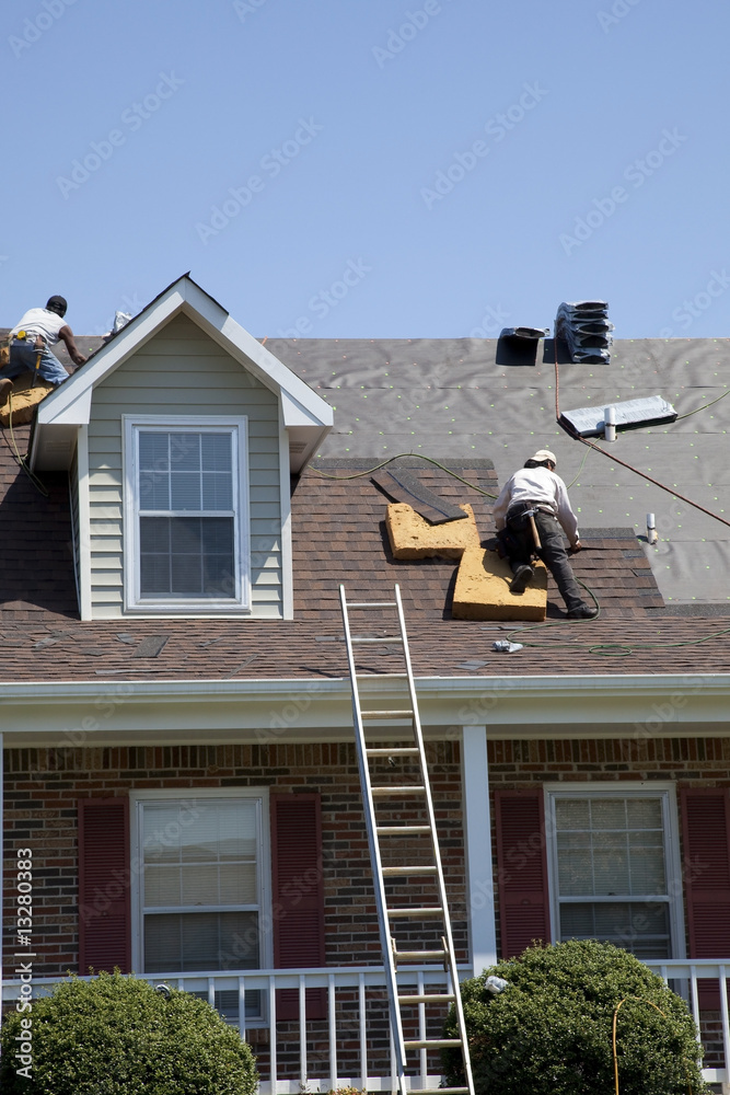 Roofers working Stock Photo | Adobe Stock