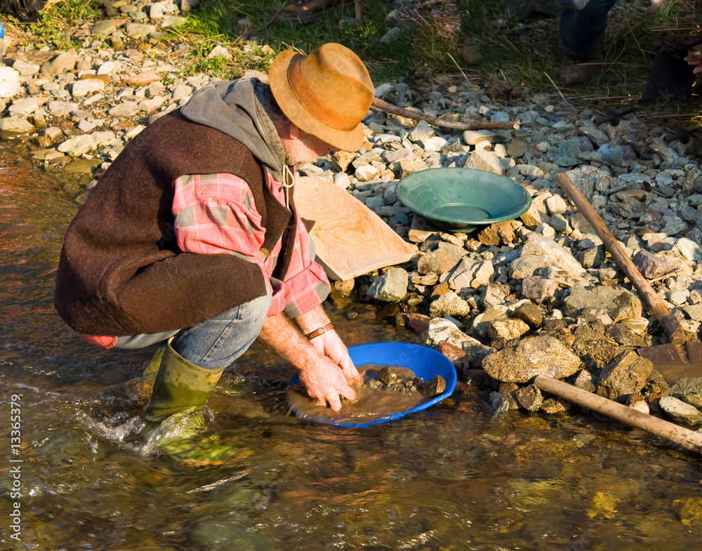 traditional gold-digger in the river Pek Stock Photo | Adobe Stock