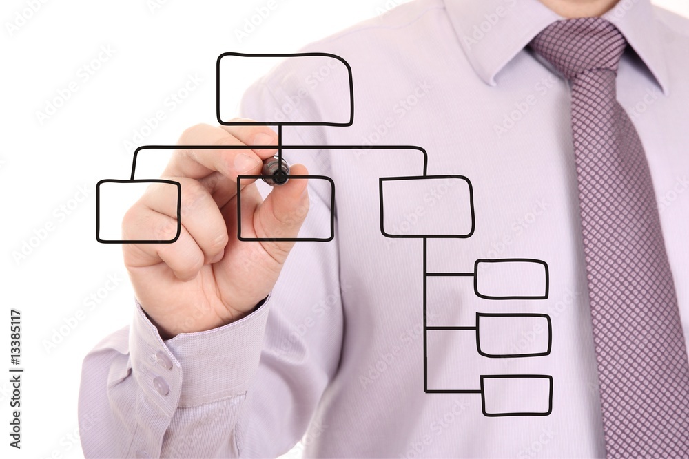 man drawing an organization chart on a white board Stock Photo | Adobe ...