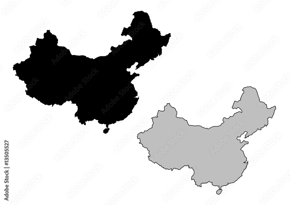China map. Black and white. Mercator projection. Stock Vector | Adobe Stock