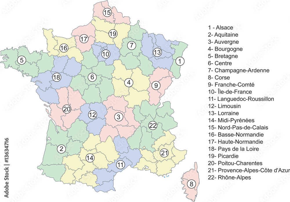 Carte de France des 22 Régions Stock Vector | Adobe Stock