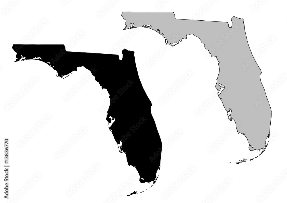 Florida map. Black and white. Mercator projection. Stock Vector | Adobe ...