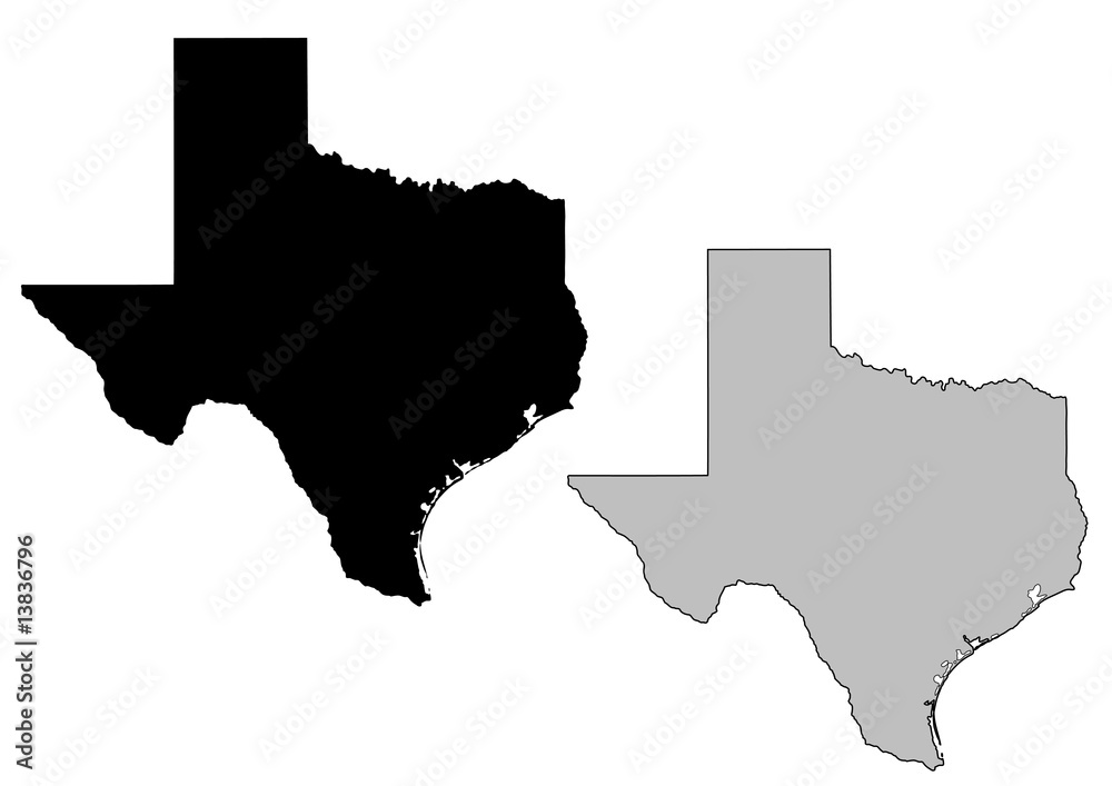 Texas map. Black and white. Mercator projection. Stock Vector | Adobe Stock