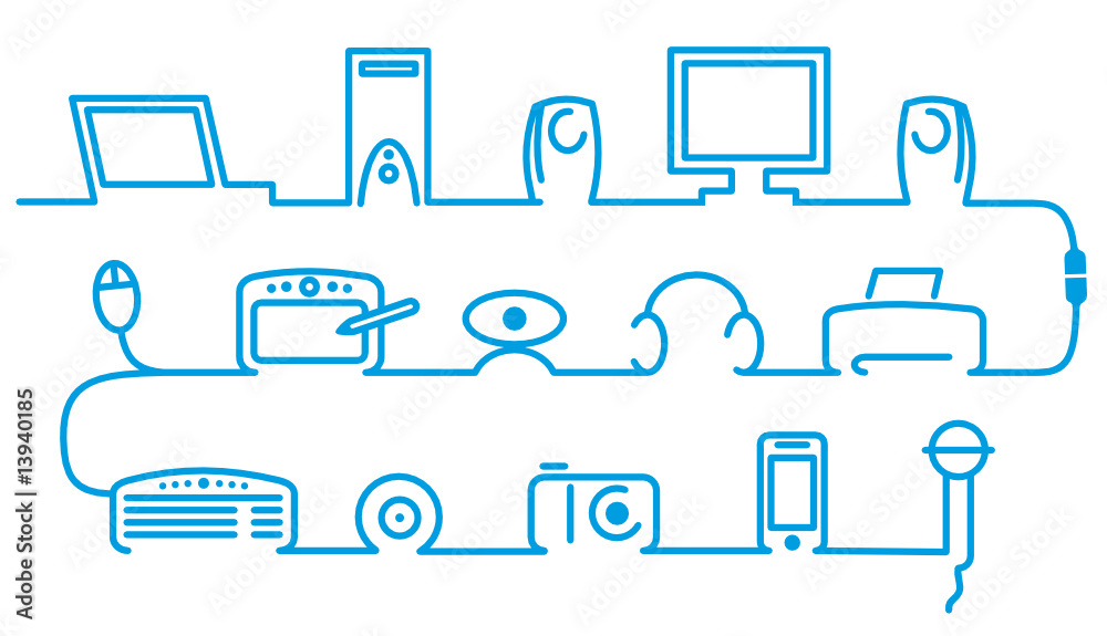 Symbols of computer technics Stock Vector | Adobe Stock